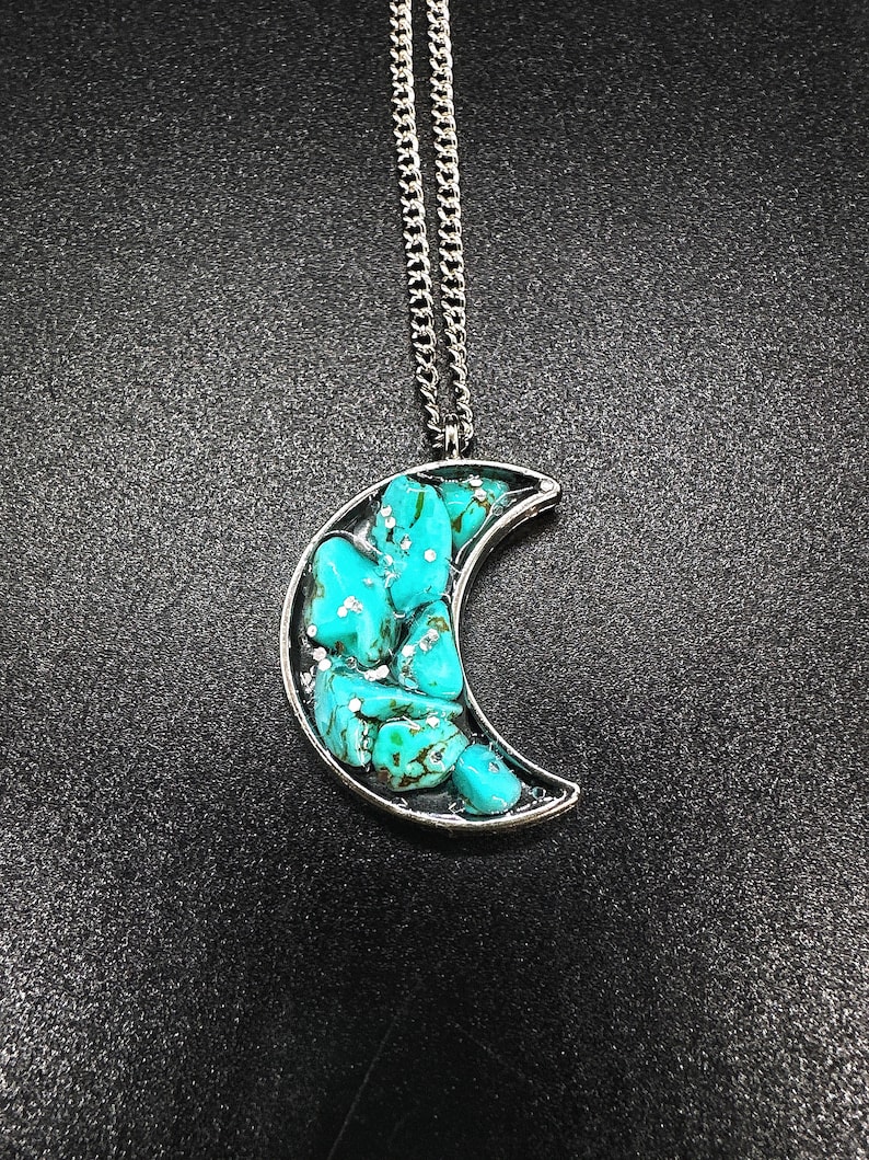 Crescent Moon Jewelry, Crystal Moon Necklace, Turquoise Howlite Pendant ...