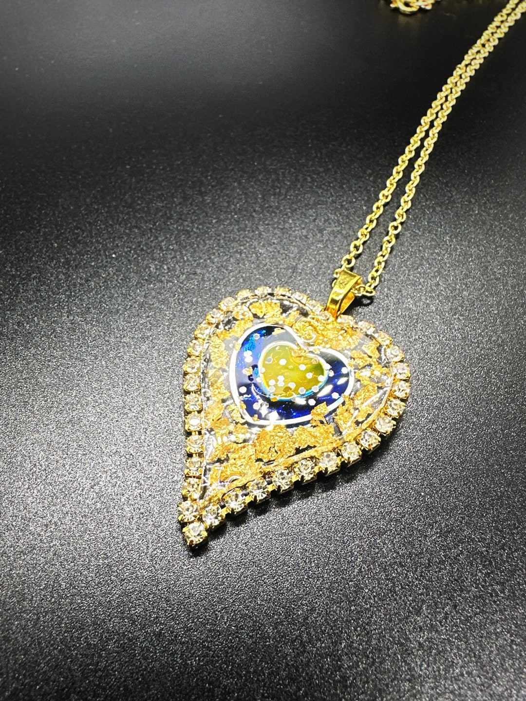 Ukraine Jewelry, Stand With Ukraine Gift, Rhinestones Heart, Heart ...