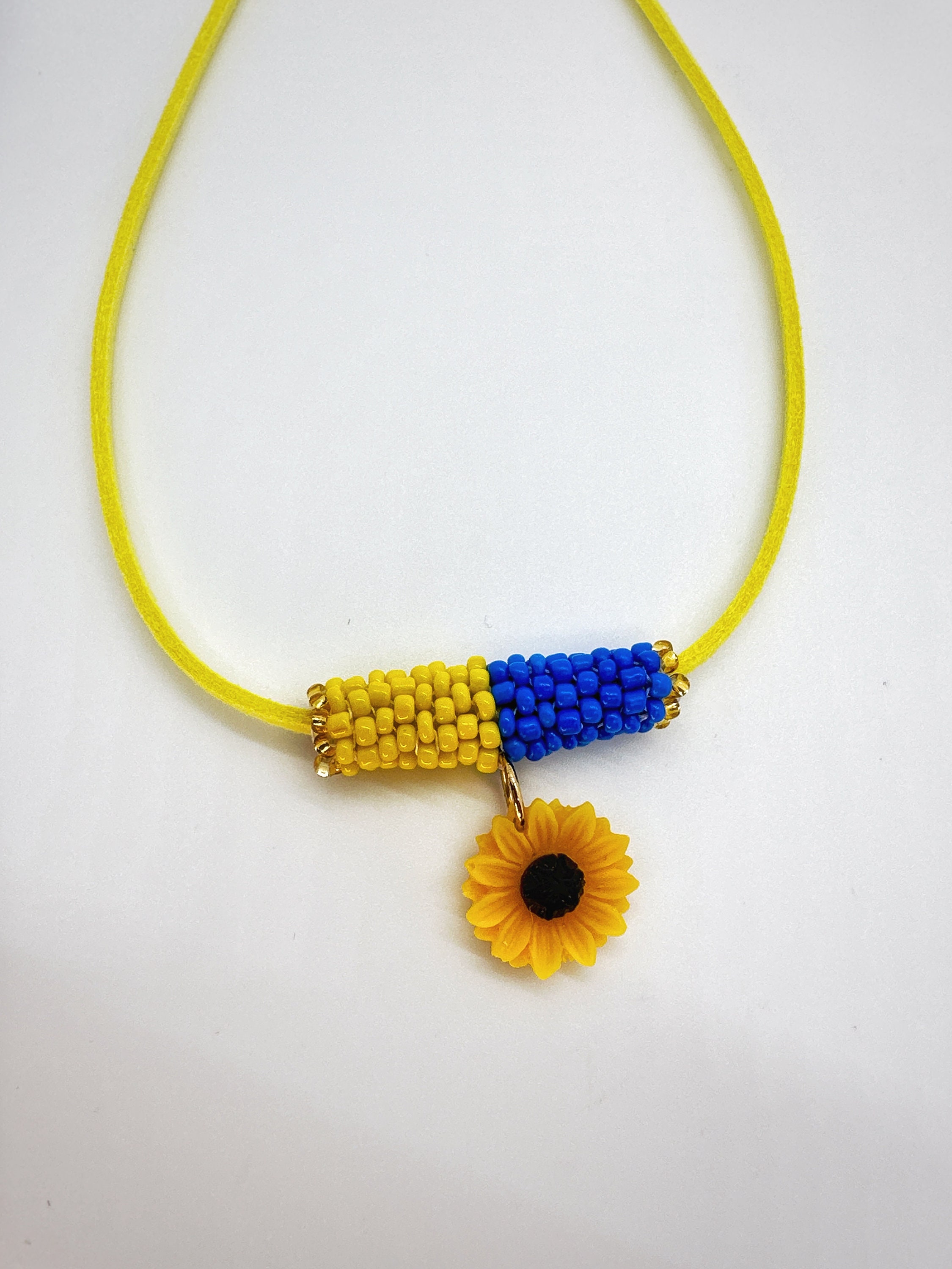 Stand With Ukraine Gift, Support Ukraine, Sunflower Necklace, Ukrainian Flower Pendant, Blue ...