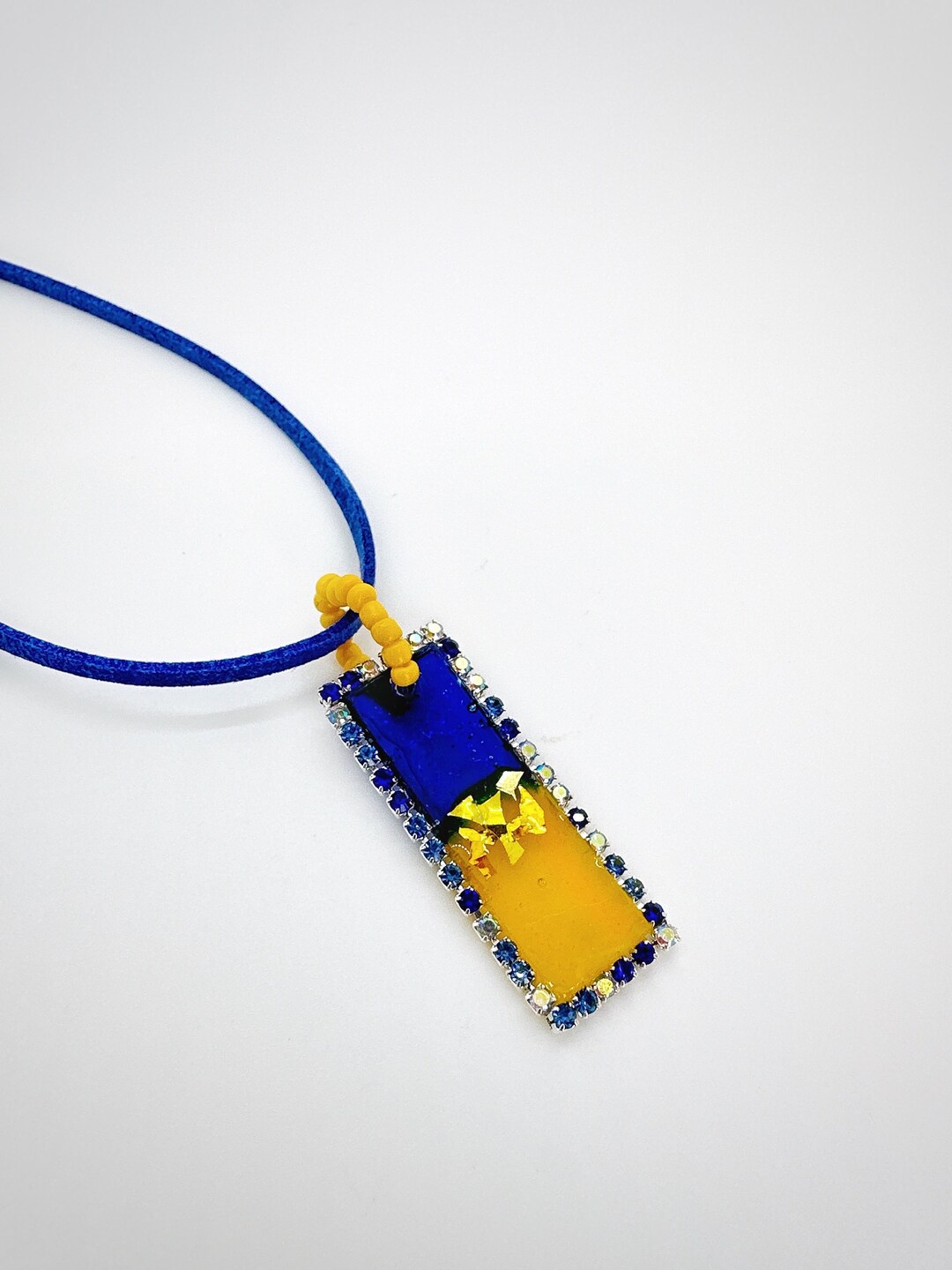 Ukraine Flag Resin Rhinestone Pendant, Handmade Leather Cord Necklace ...