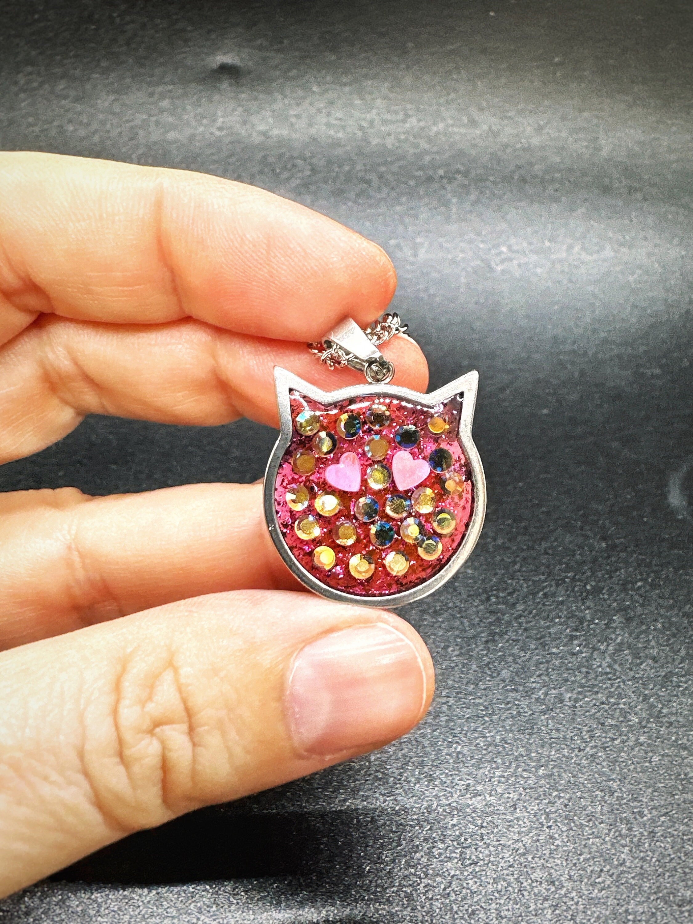 Pink Cat Jewelry, Rhinestones Cat, Cat Lover Gift, Rhinestones Pendant ...