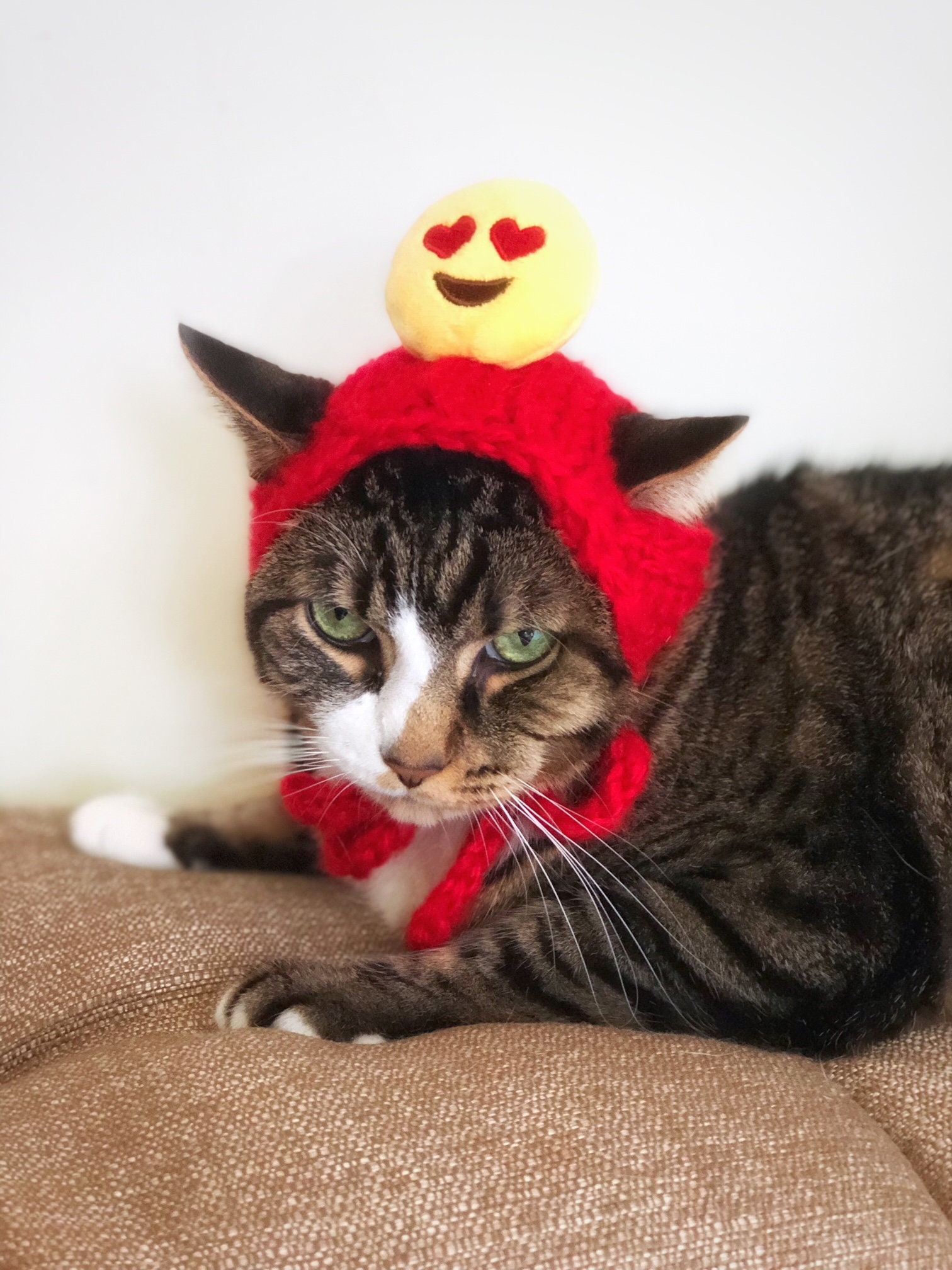 Halloween Costume Smiley Face Cat Hat Red Crochet Unique - Etsy