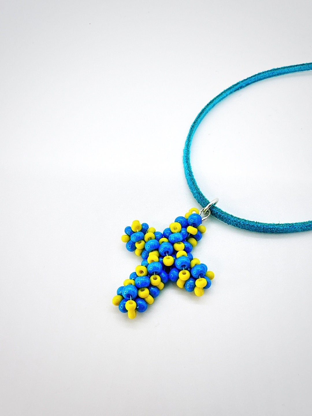 Handmade Ukraine Cross Pendant, Blue Yellow Beaded Wire Jewelry - Etsy