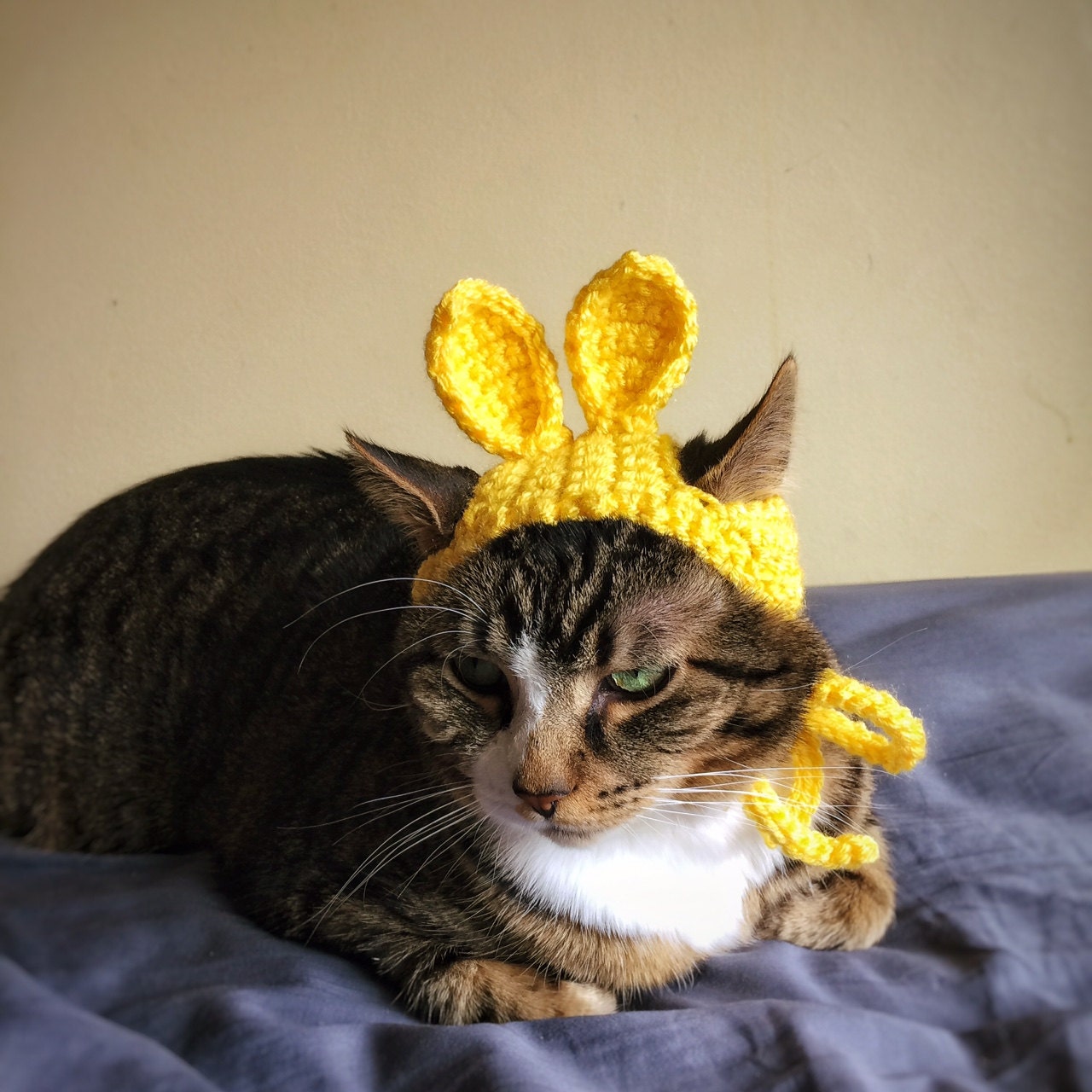 Easter Bunny Hat for Cat Crochet Yellow Costume Hat for Cat Unique ...