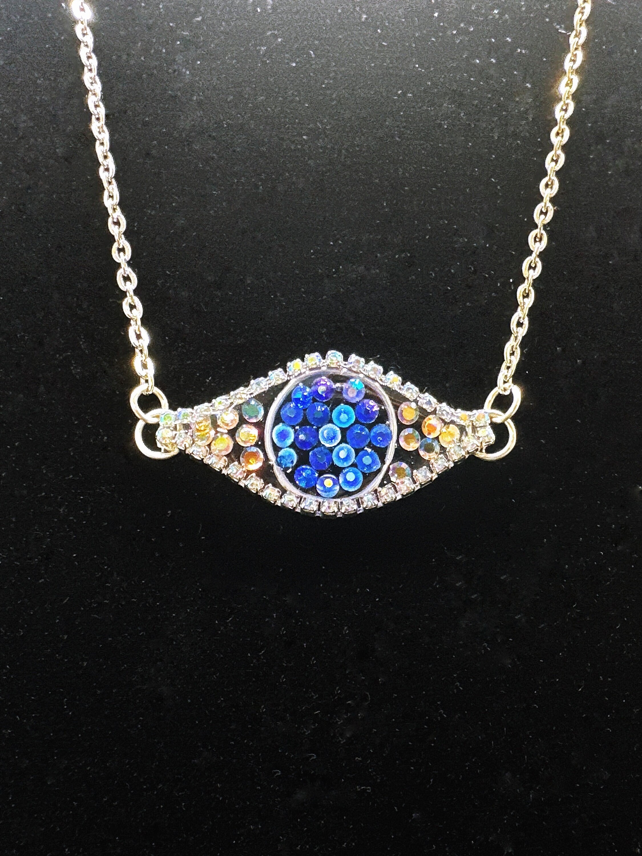 Rhinestone Evil Eye Necklace: Handmade Resin Protection Amulet - Etsy