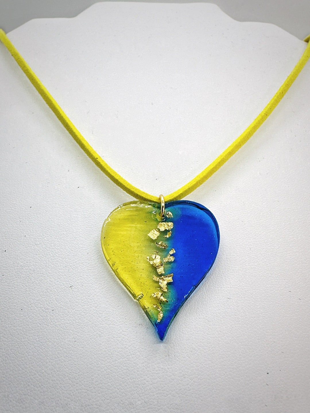 Ukraine Jewelry, Stand With Ukraine Gift, Support Ukraine, Heart Necklace, Heart Pendant, Blue ...