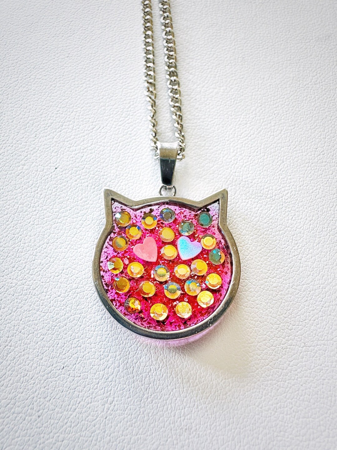 Pink Cat Jewelry, Rhinestones Cat, Cat Lover Gift, Rhinestones Pendant ...
