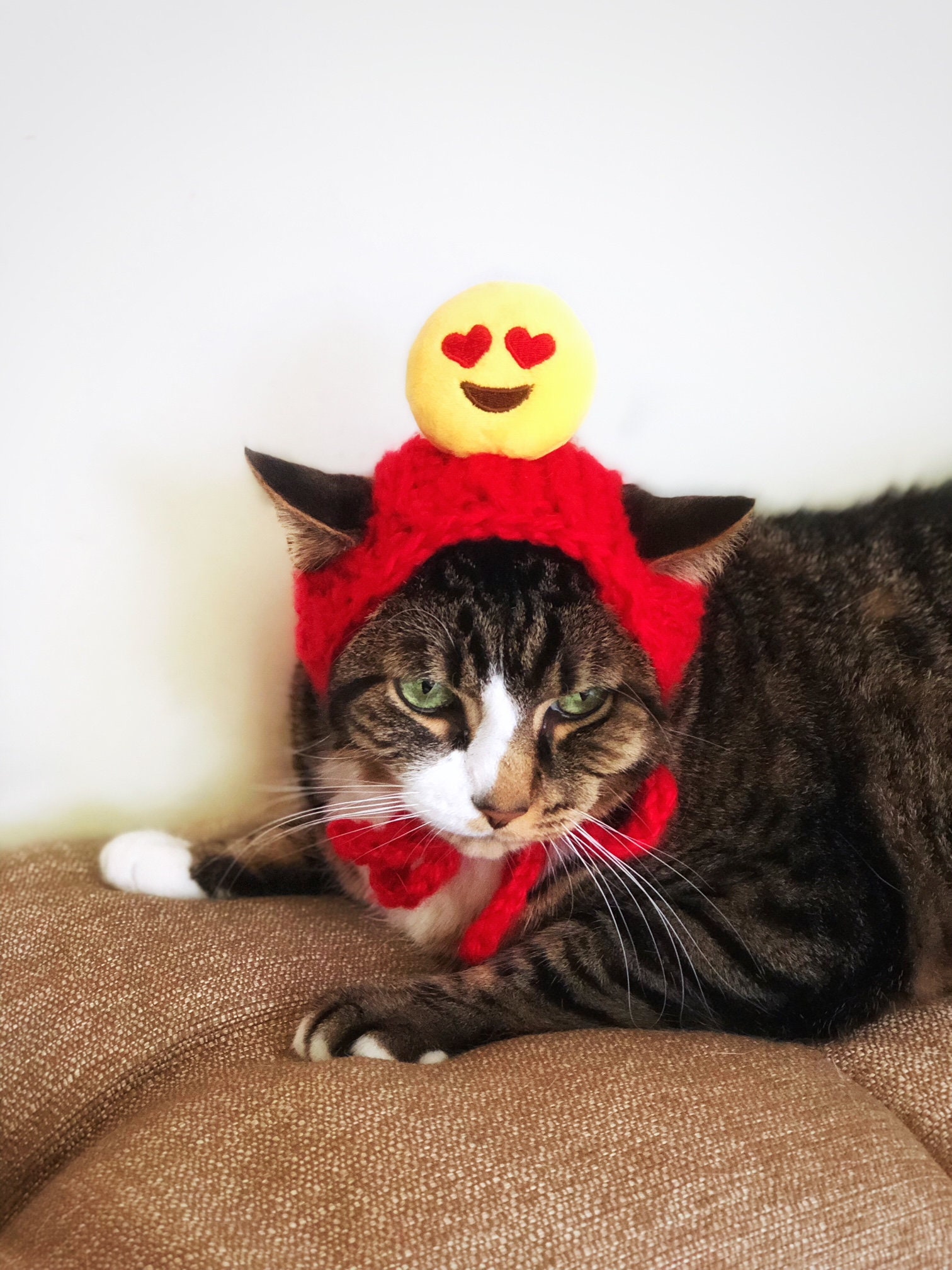 Halloween Costume Smiley Face Cat Hat Red Crochet Unique - Etsy