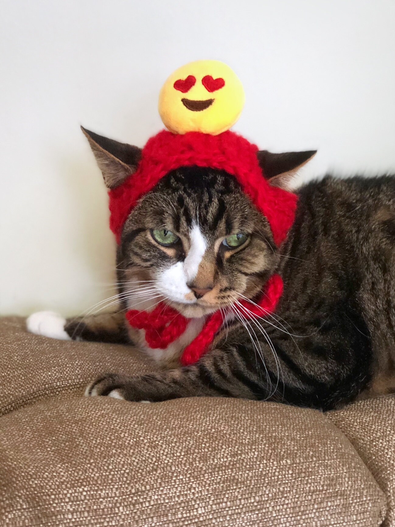Halloween Costume Smiley Face Cat Hat Red Crochet Unique - Etsy