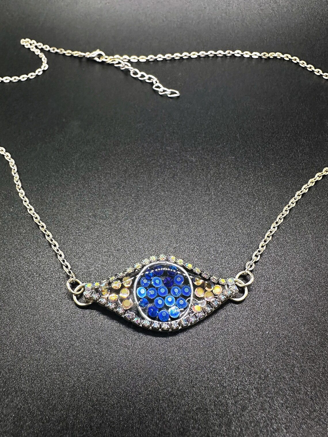 Rhinestone Evil Eye Necklace: Handmade Resin Protection Amulet - Etsy