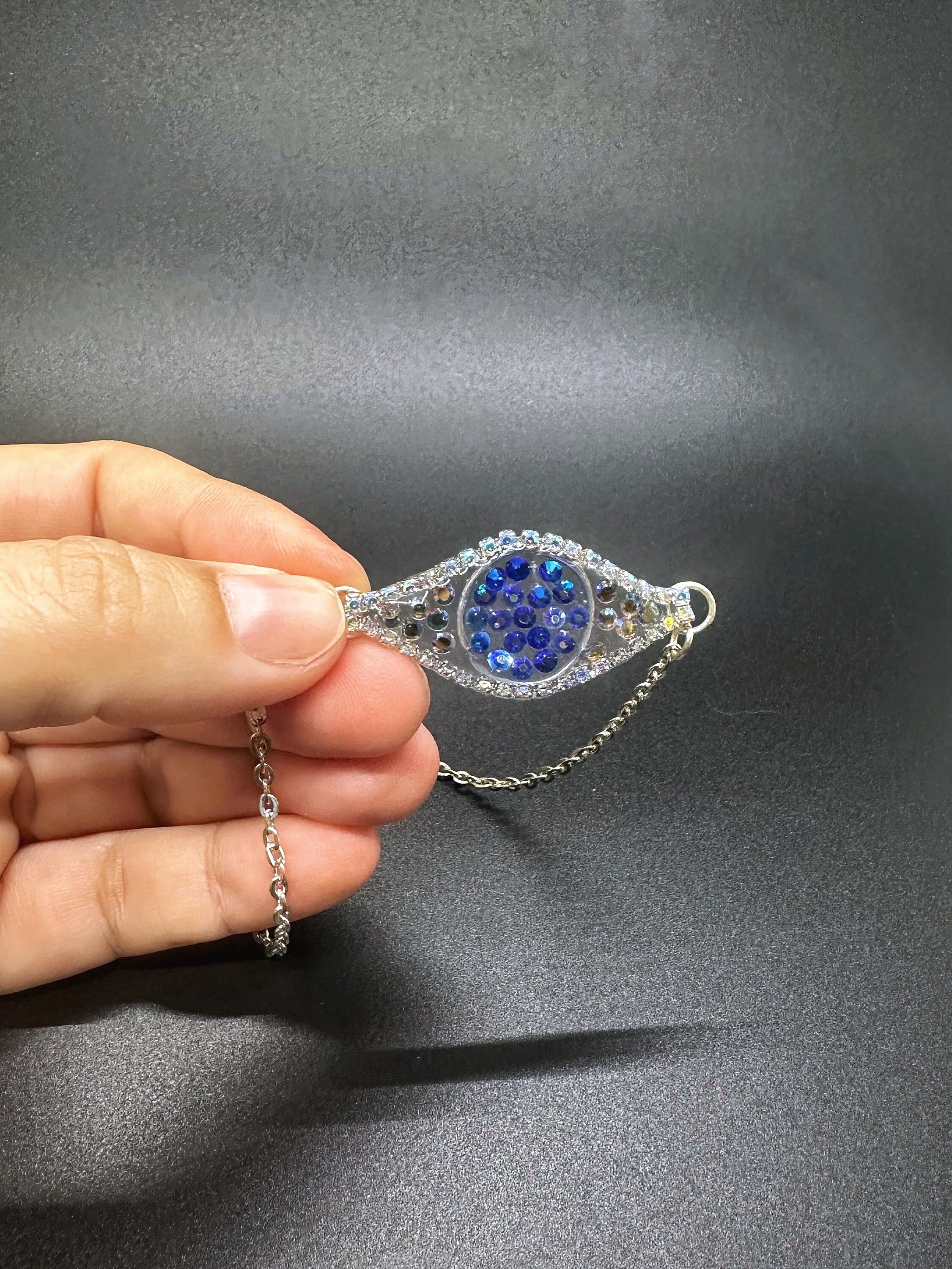 Rhinestone Evil Eye Necklace: Handmade Resin Protection Amulet - Etsy