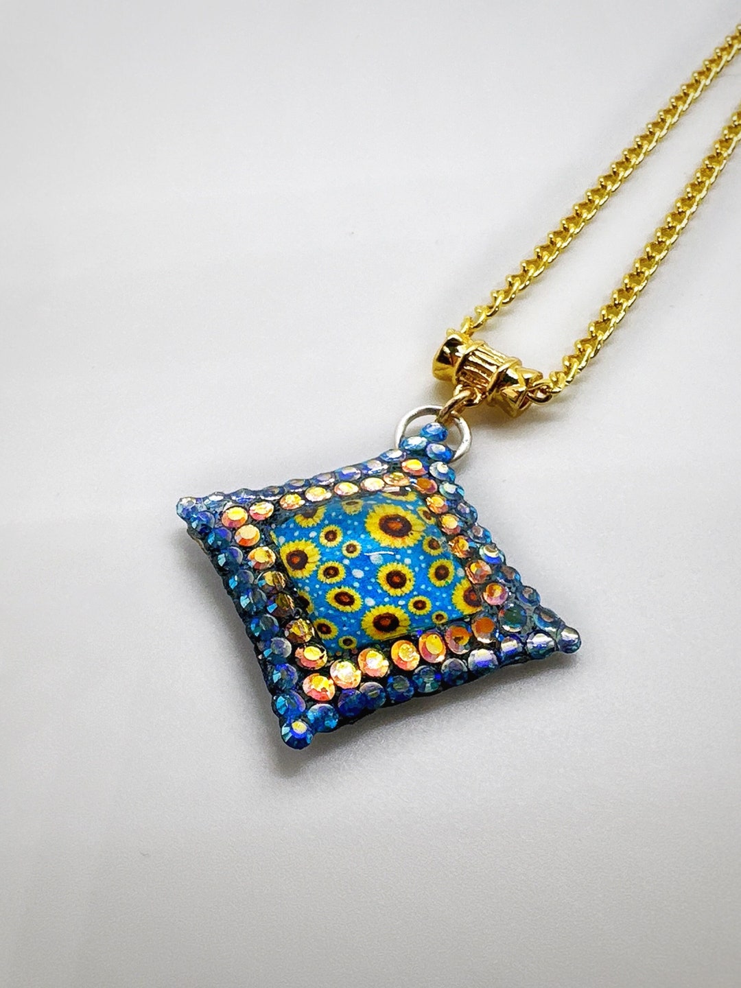 Ukraine Jewelry, Sunflower Necklace, Rhinestone Jewelry, Support ...