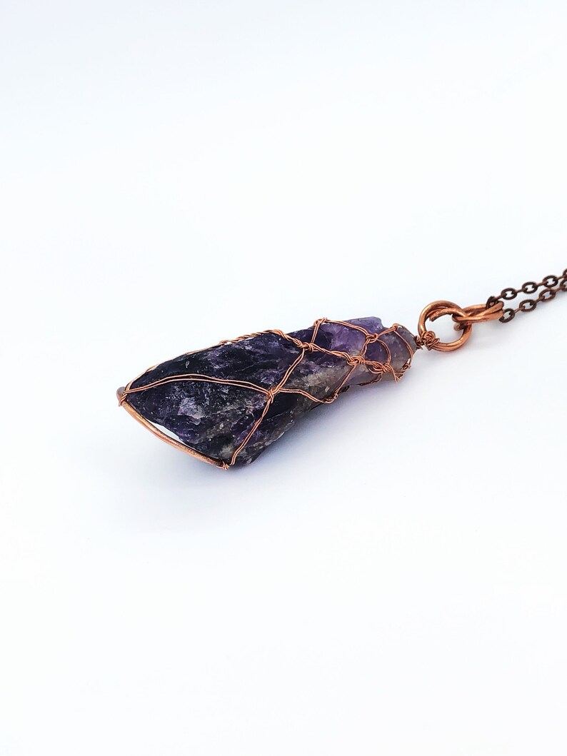 Healing Stones Amethyst Copper Wire Wrapped Pendant February - Etsy