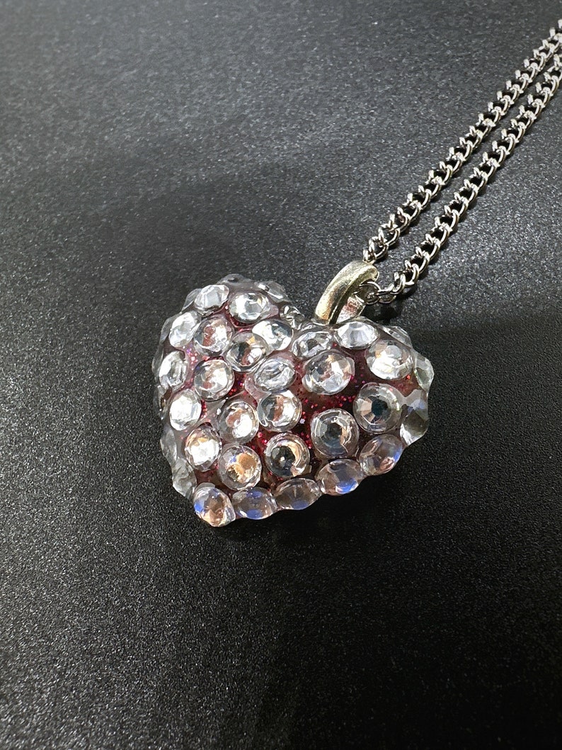 Heart Jewelry, Rhinestone Heart Necklace, Glitter Heart Pendant ...
