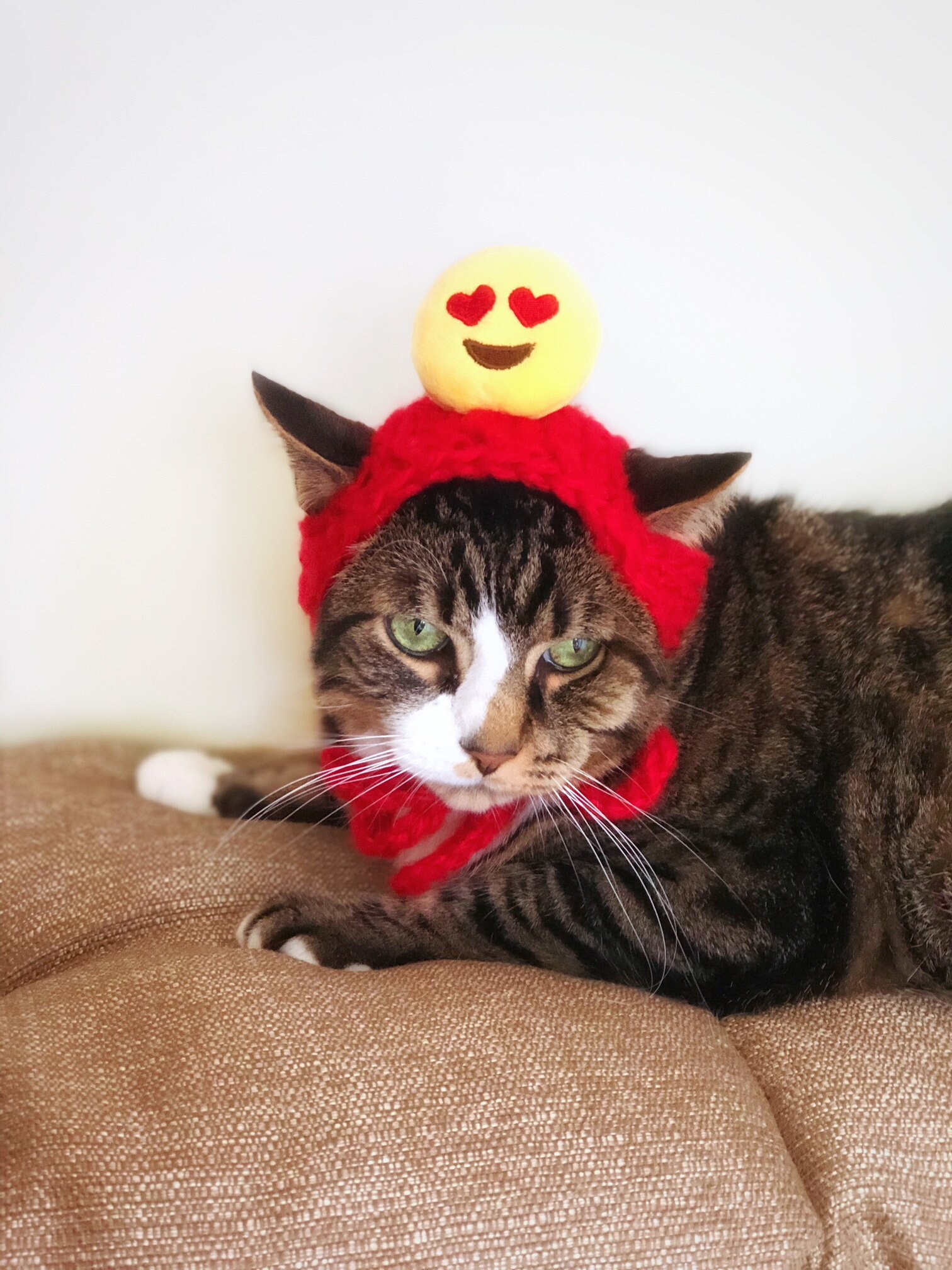 Halloween Costume Smiley Face Cat Hat Red Crochet Unique - Etsy