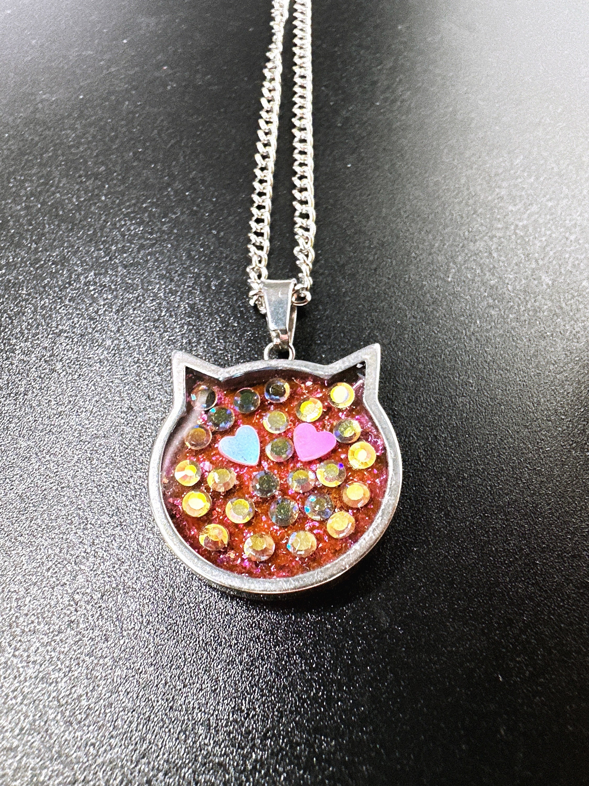 Pink Cat Jewelry, Rhinestones Cat, Cat Lover Gift, Rhinestones Pendant ...