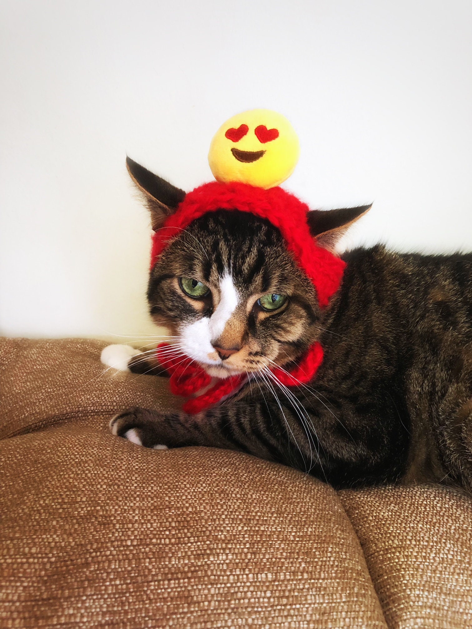 Halloween Costume Smiley Face Cat Hat Red Crochet Unique - Etsy