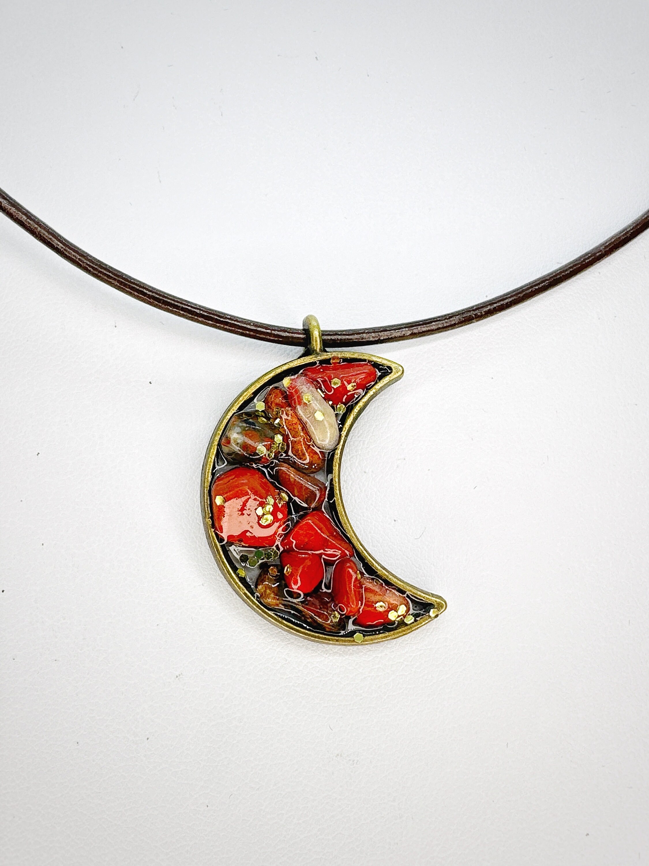 Crescent Moon Jewelry Crystal Moon Necklace Red Jasper - Etsy