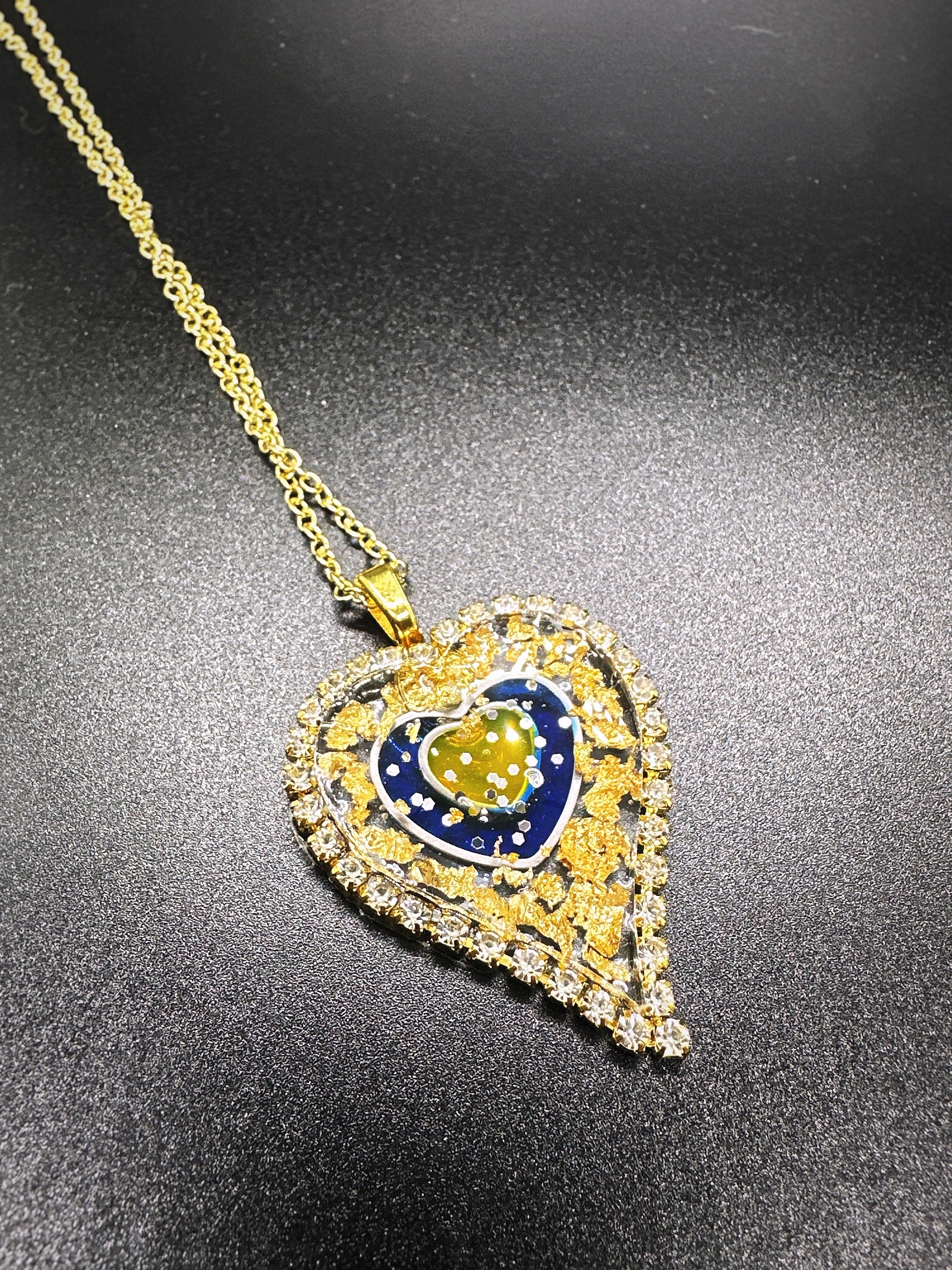 Ukraine Jewelry, Stand With Ukraine Gift, Rhinestones Heart, Heart ...