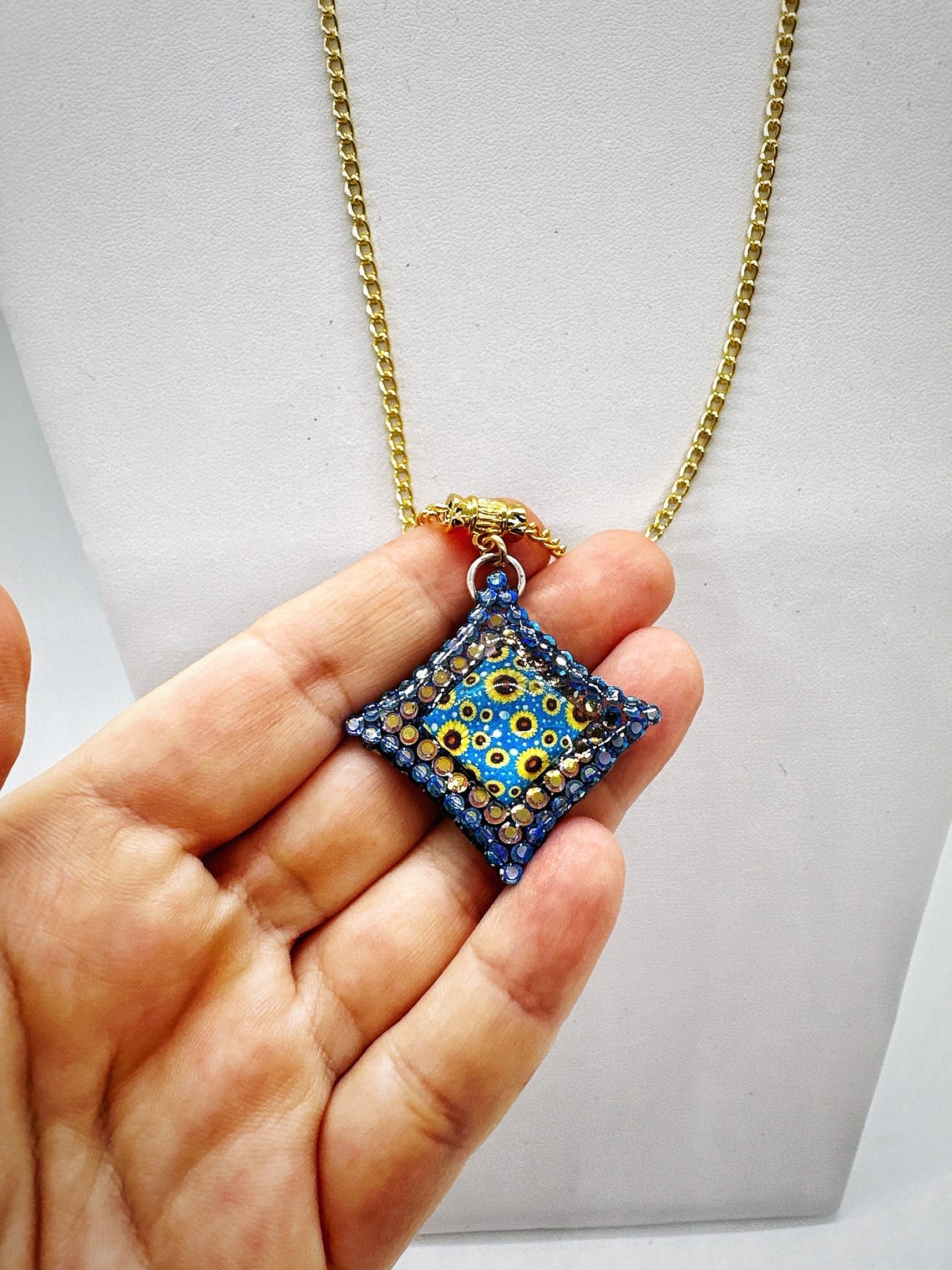 Ukraine Jewelry, Sunflower Necklace, Rhinestone Jewelry, Support ...