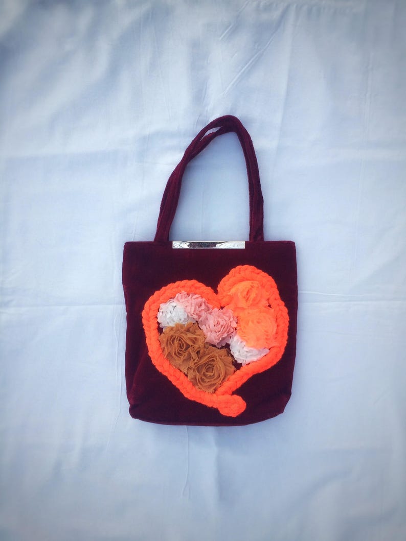 SALE Red Purse Heart of Flowers Upcycled Unique Velvet Bag Vibrant ...