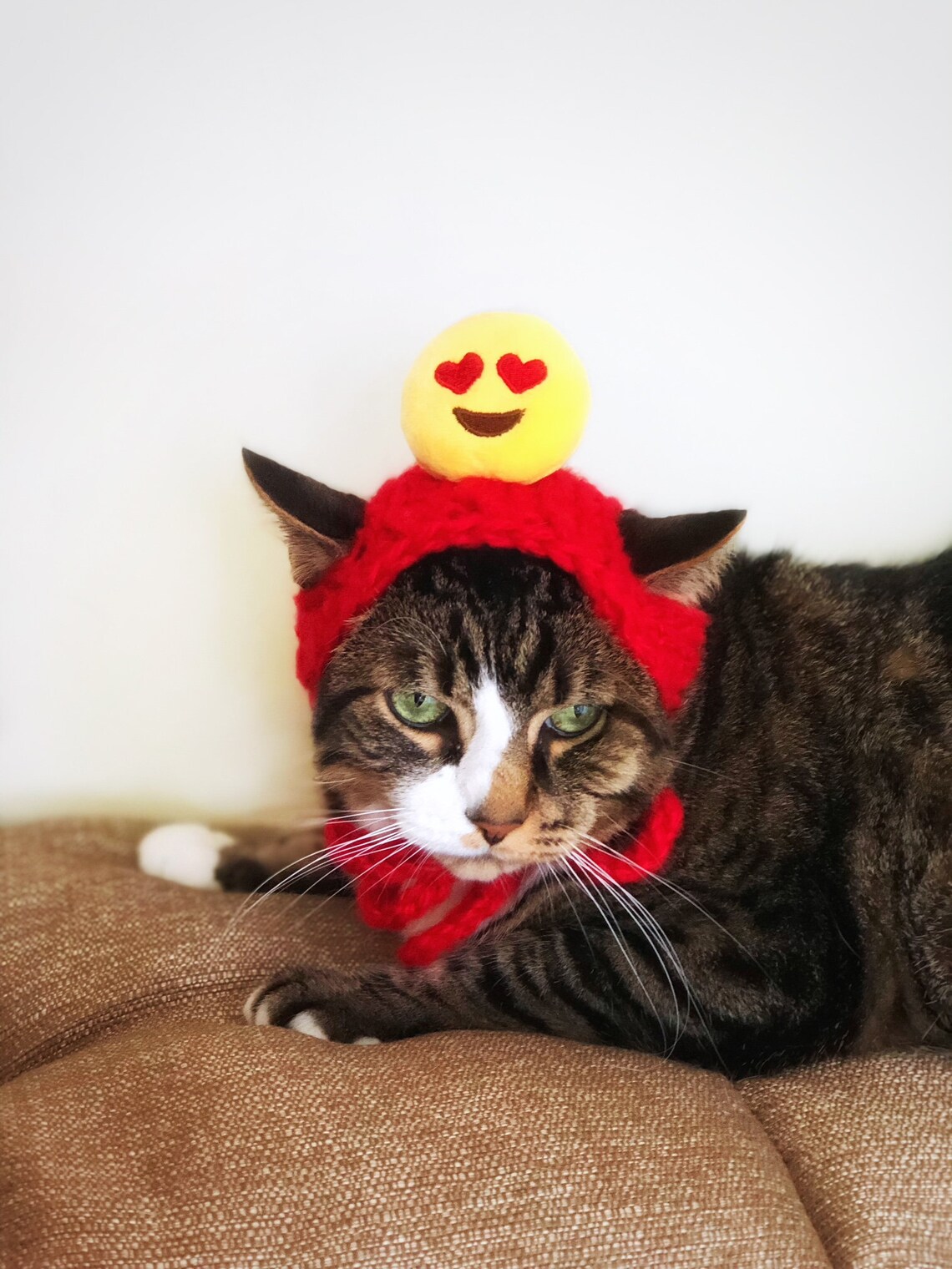 Halloween Costume Smiley Face Cat Hat Red Crochet Unique - Etsy