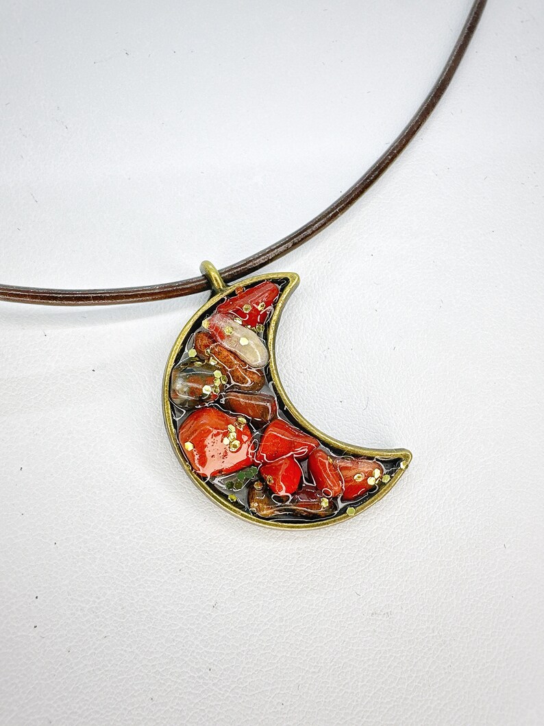 Crescent Moon Jewelry Crystal Moon Necklace Red Jasper - Etsy