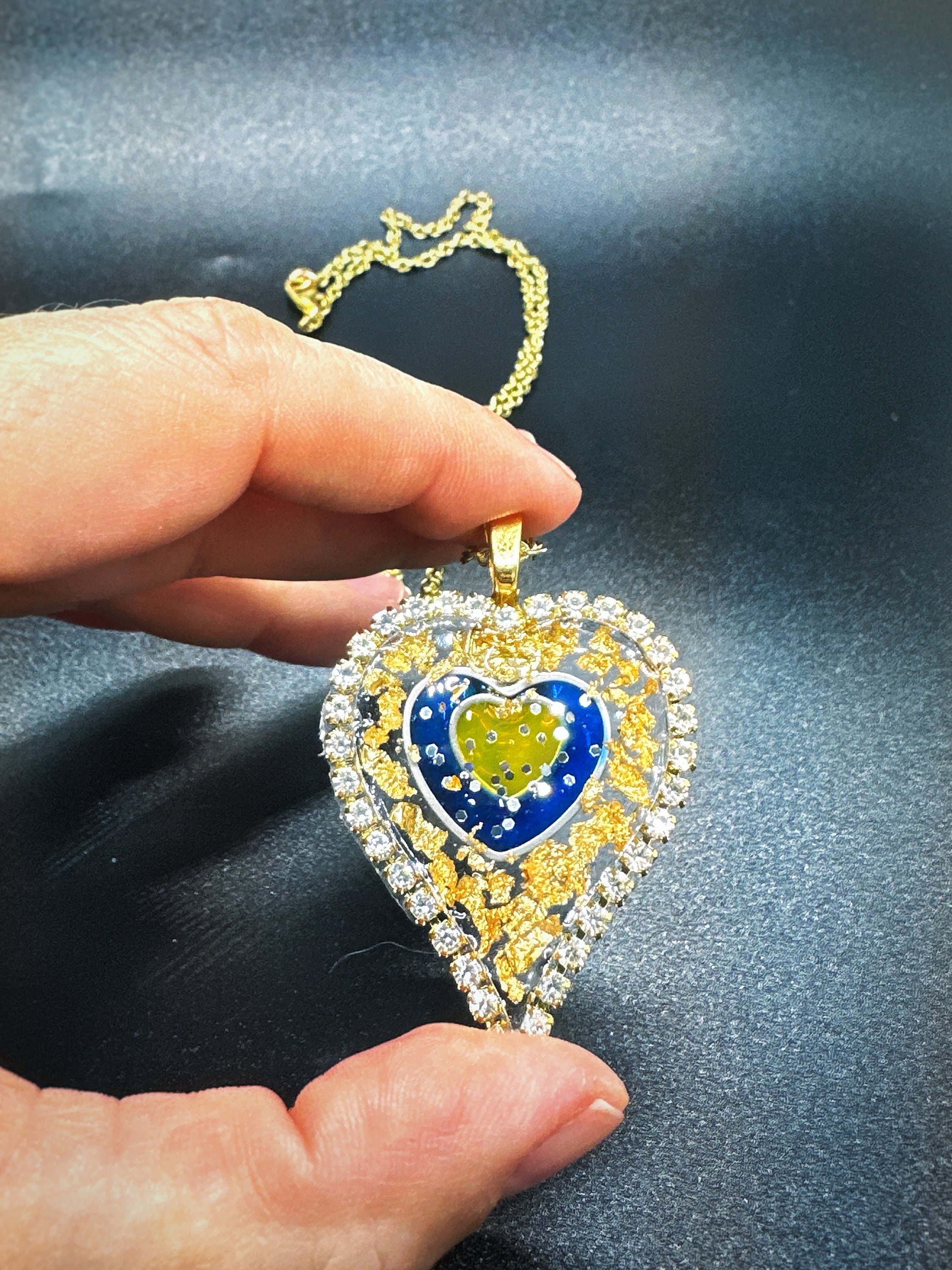 Ukraine Jewelry, Stand With Ukraine Gift, Rhinestones Heart, Heart ...