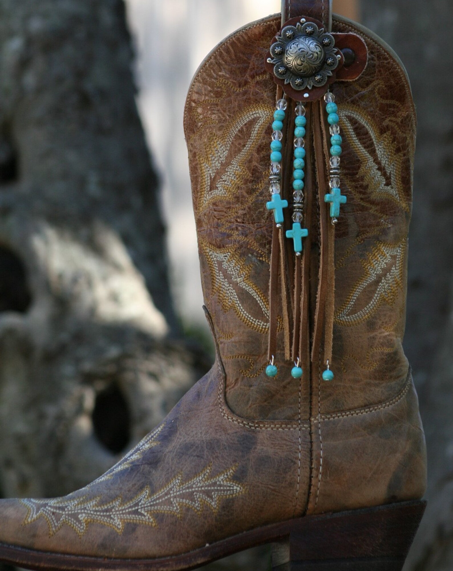 Boot Candy Toppers Turquoise Crosses and Fringe | Etsy