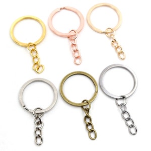 20pcs 25/28/30mm Key Ring Key Chain 7 Colors Plated 50mm Long Round ...