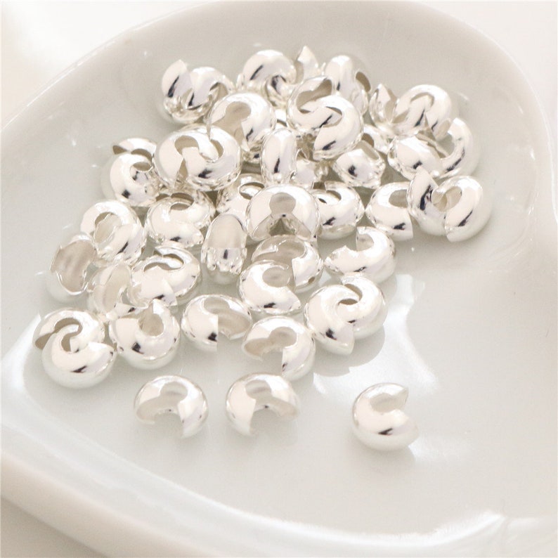 100pcs/lot Silver Gold Round Covers Crimp End Beads Dia 3 4 5 Mm ...