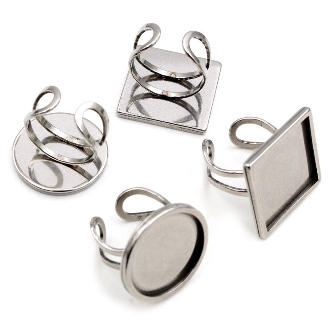 5pcs/lot 20mm Inner Size Square/rouind Stainless Steel Adjustable Ring ...