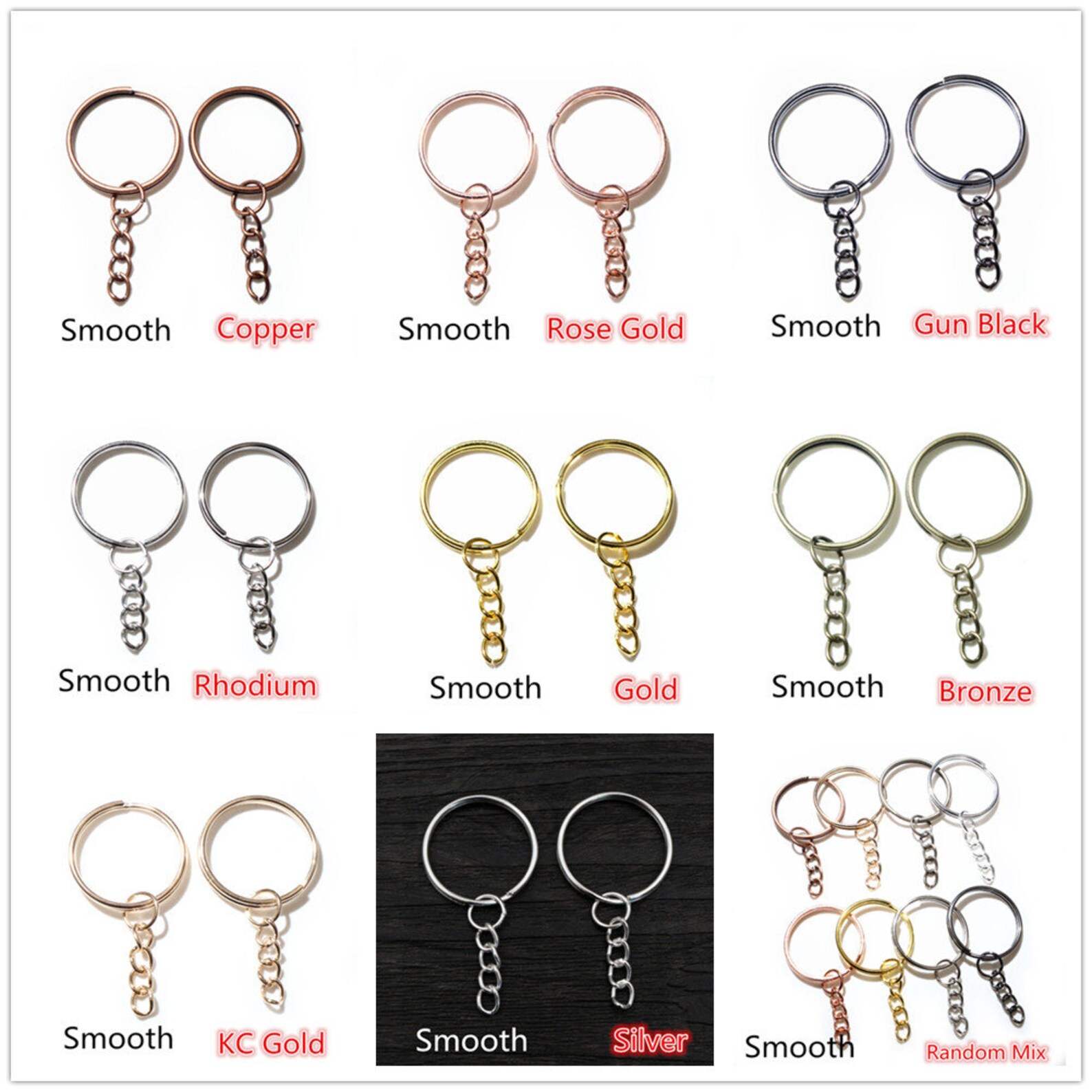 20pcs Key Ring Key Chain Round Split Keyfob Keyrings With Jump Ring for ...
