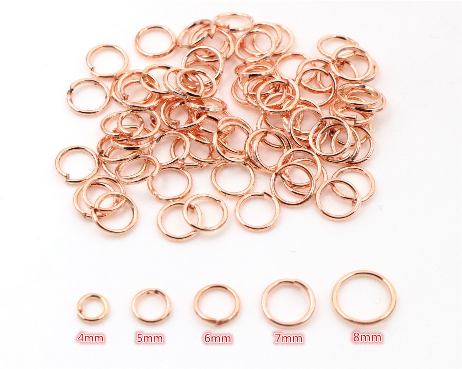 200pcs 4/5/6/7/8mm Rose Gold Color Metal DIY Jewelry Findings Open ...