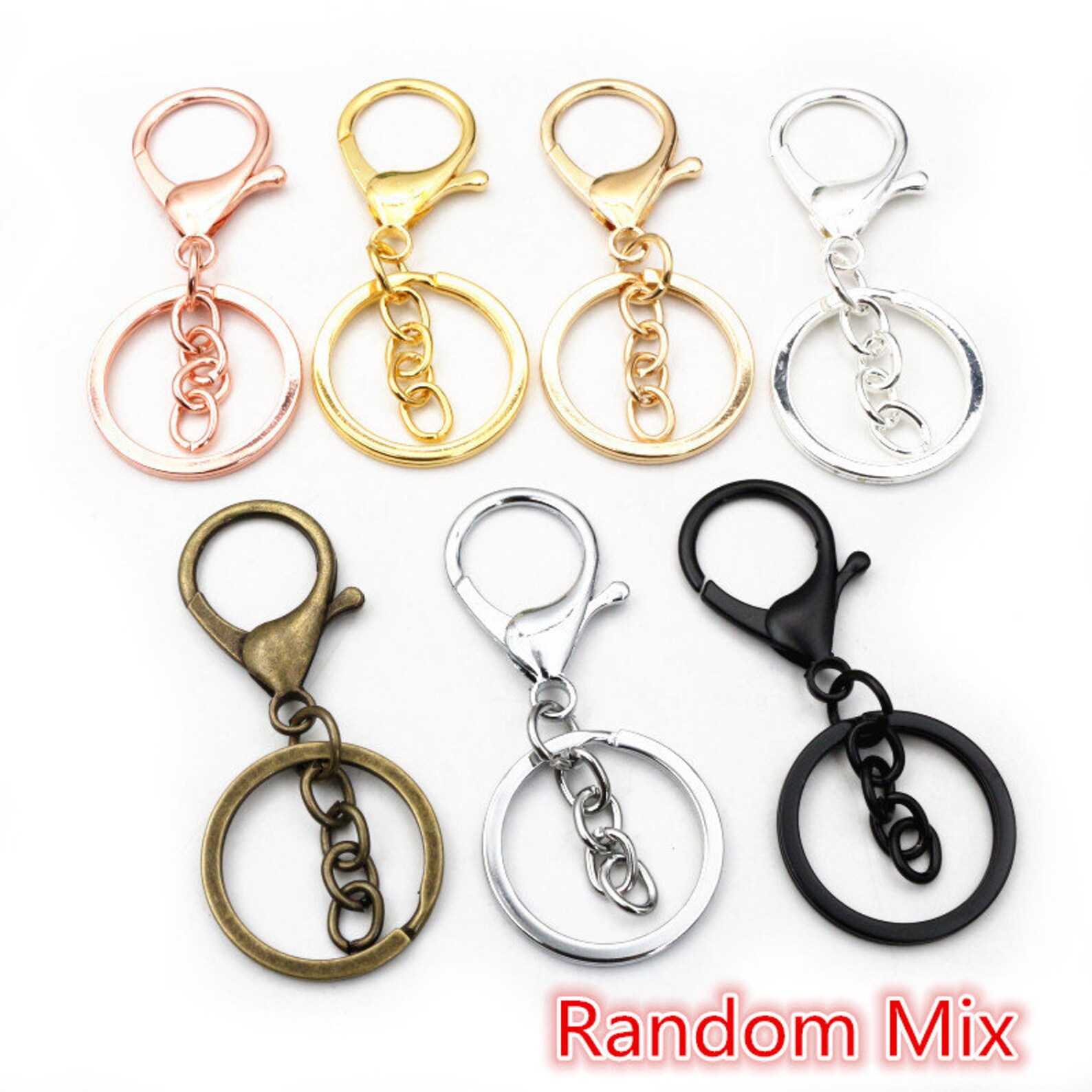 5pcs/lot 30mm Chain Key Ring Long 70mm Popular Classic 8 Colors Plated ...