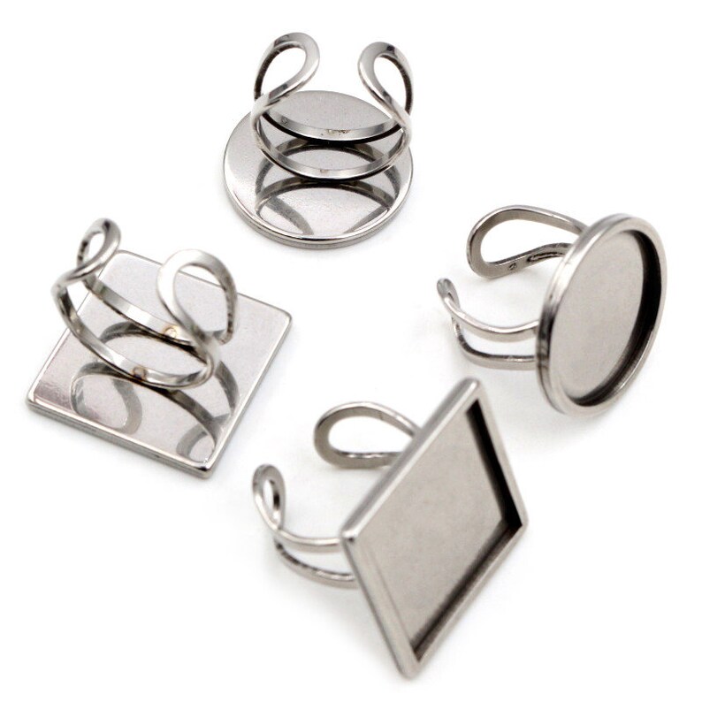 5pcs/lot 20mm Inner Size Square/rouind Stainless Steel Adjustable Ring ...