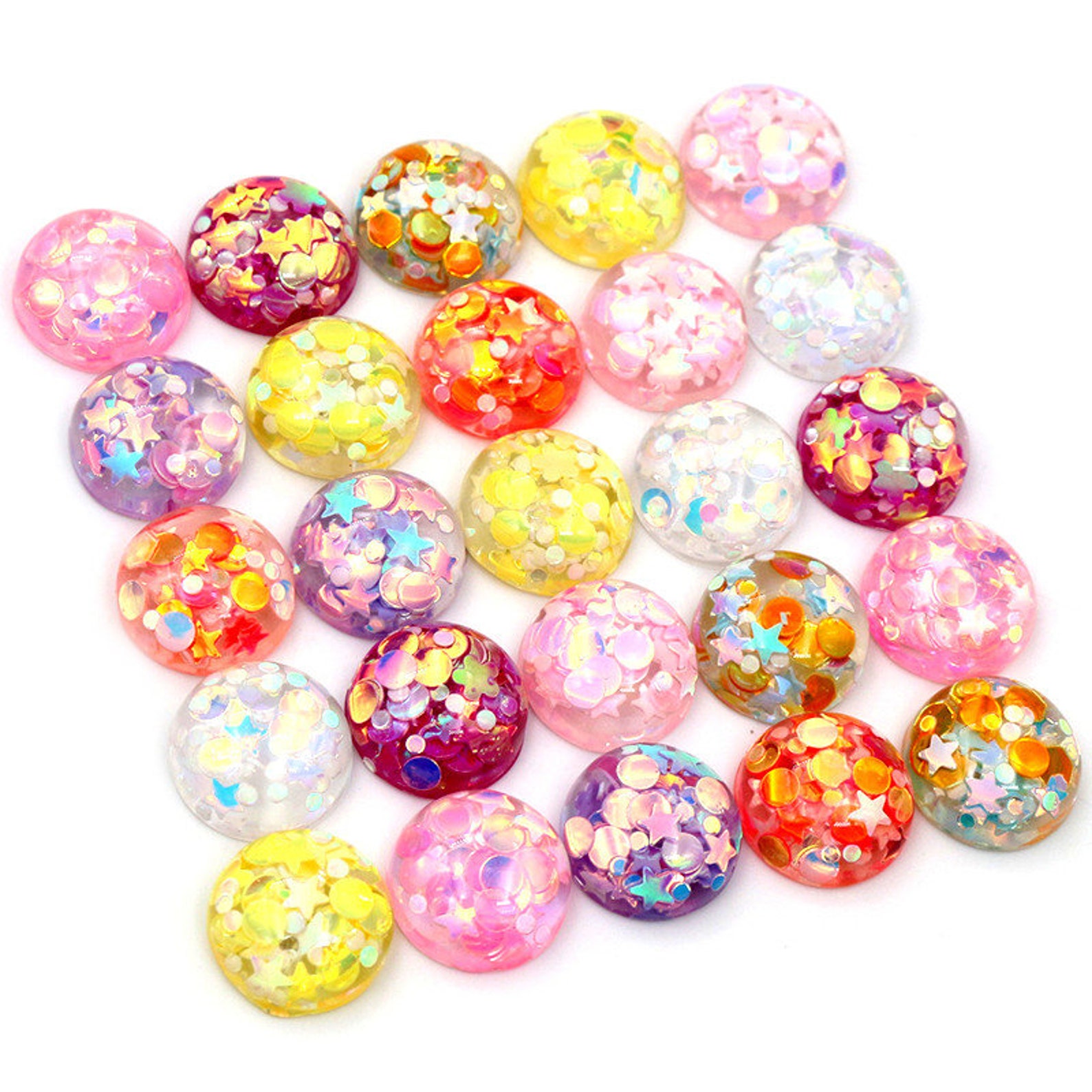 40pcs/lot 12mm Mix Colors Star Round Moon Style Flat Back - Etsy