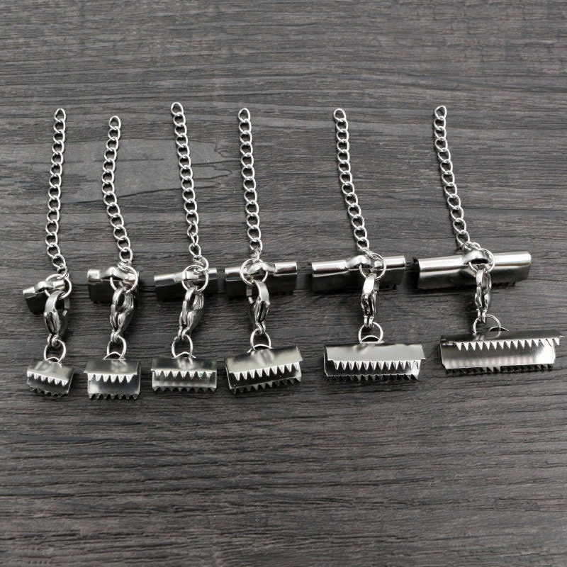 10pcs Stainless Steel Ribbon Leather Cord End Fastener Clasps With ...