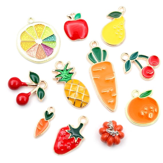 10pcs/lot Fruit Enamel Metal Charms Apple Orange Carrot | Etsy