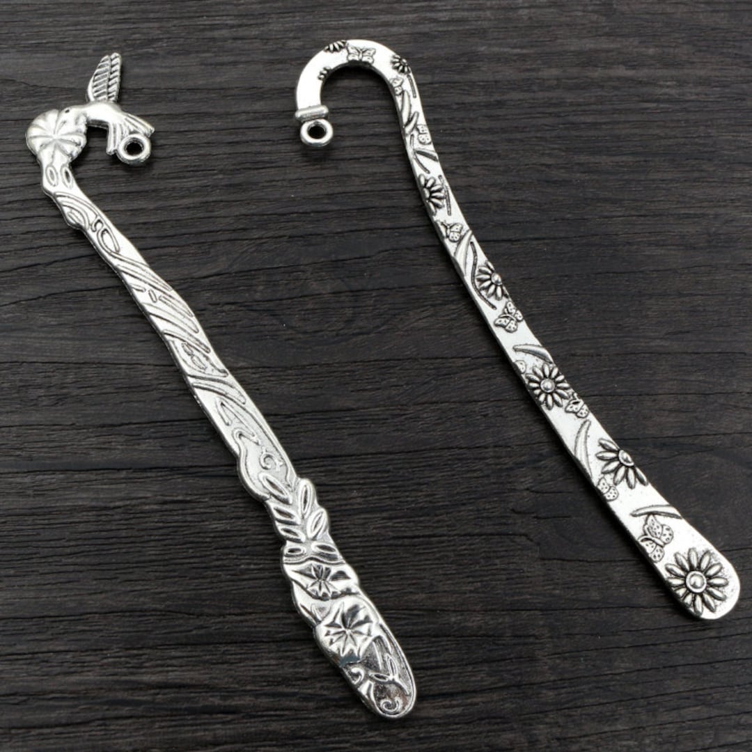 5pcs Vintage DIY Bookmark Charms Flower Antique Silver Plated Zinc ...