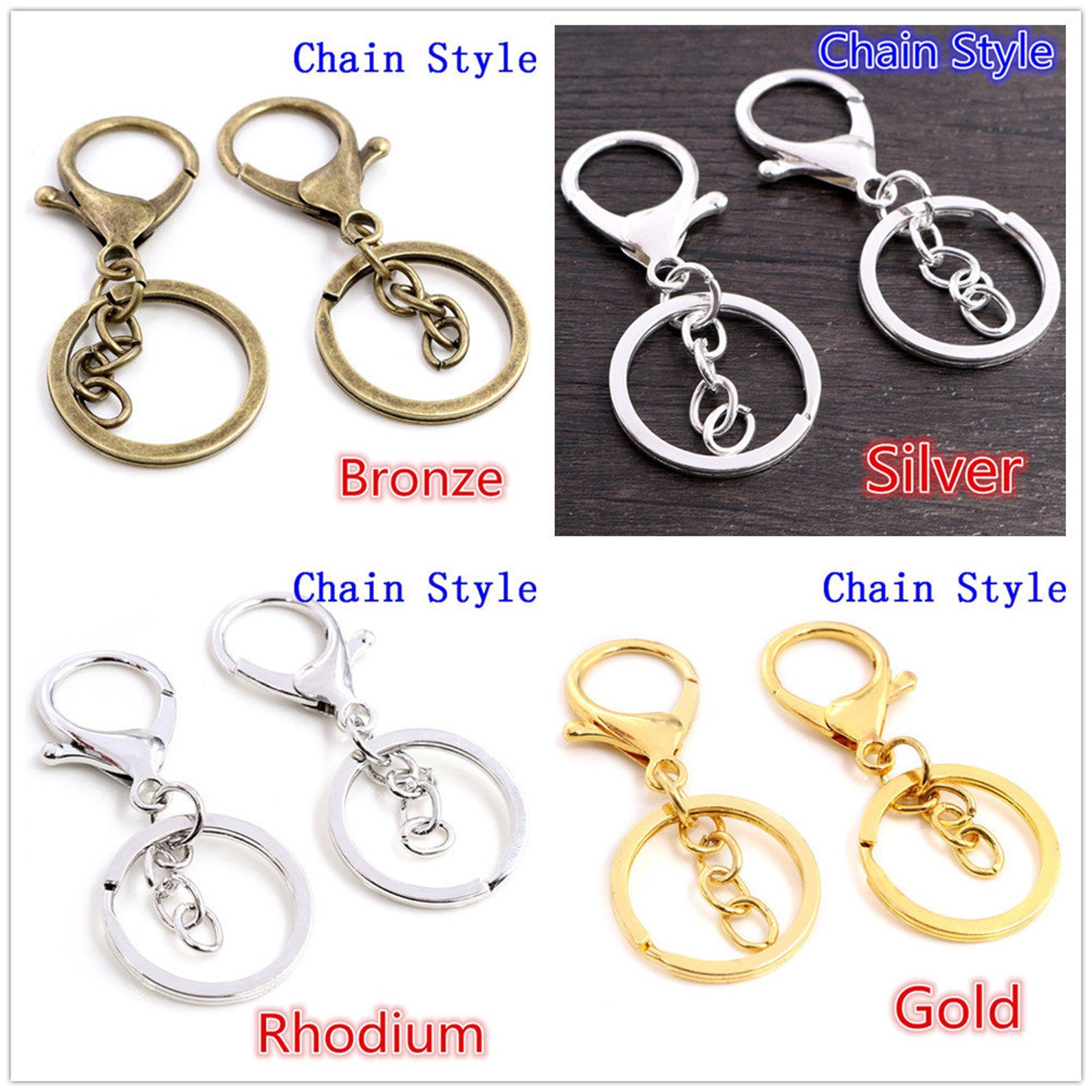 5pcs/lot 30mm Chain Key Ring Long 70mm Popular Classic 8 Colors Plated ...