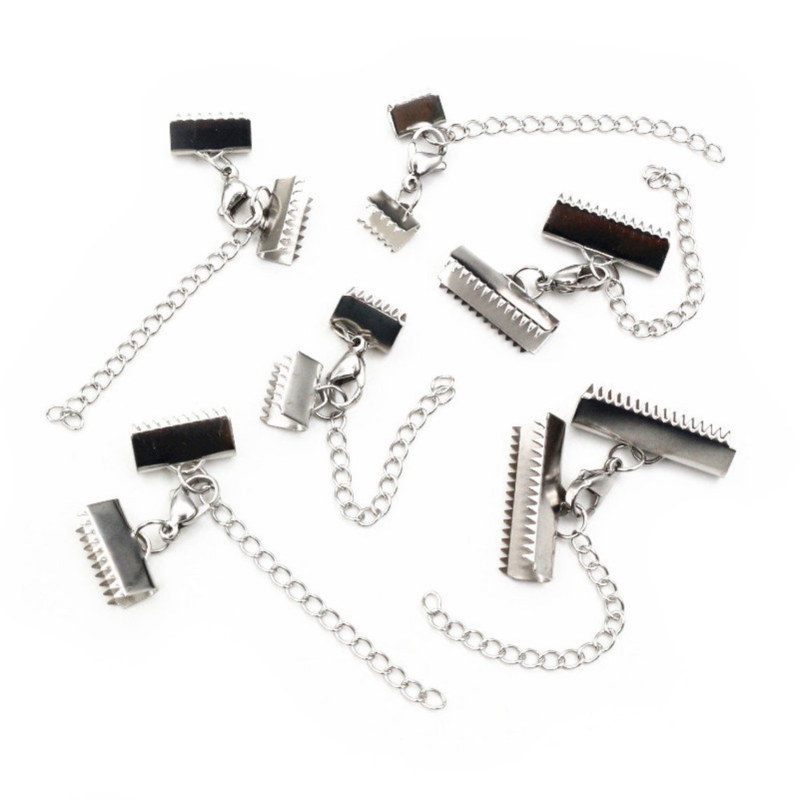 10pcs Stainless Steel Ribbon Leather Cord End Fastener Clasps With ...