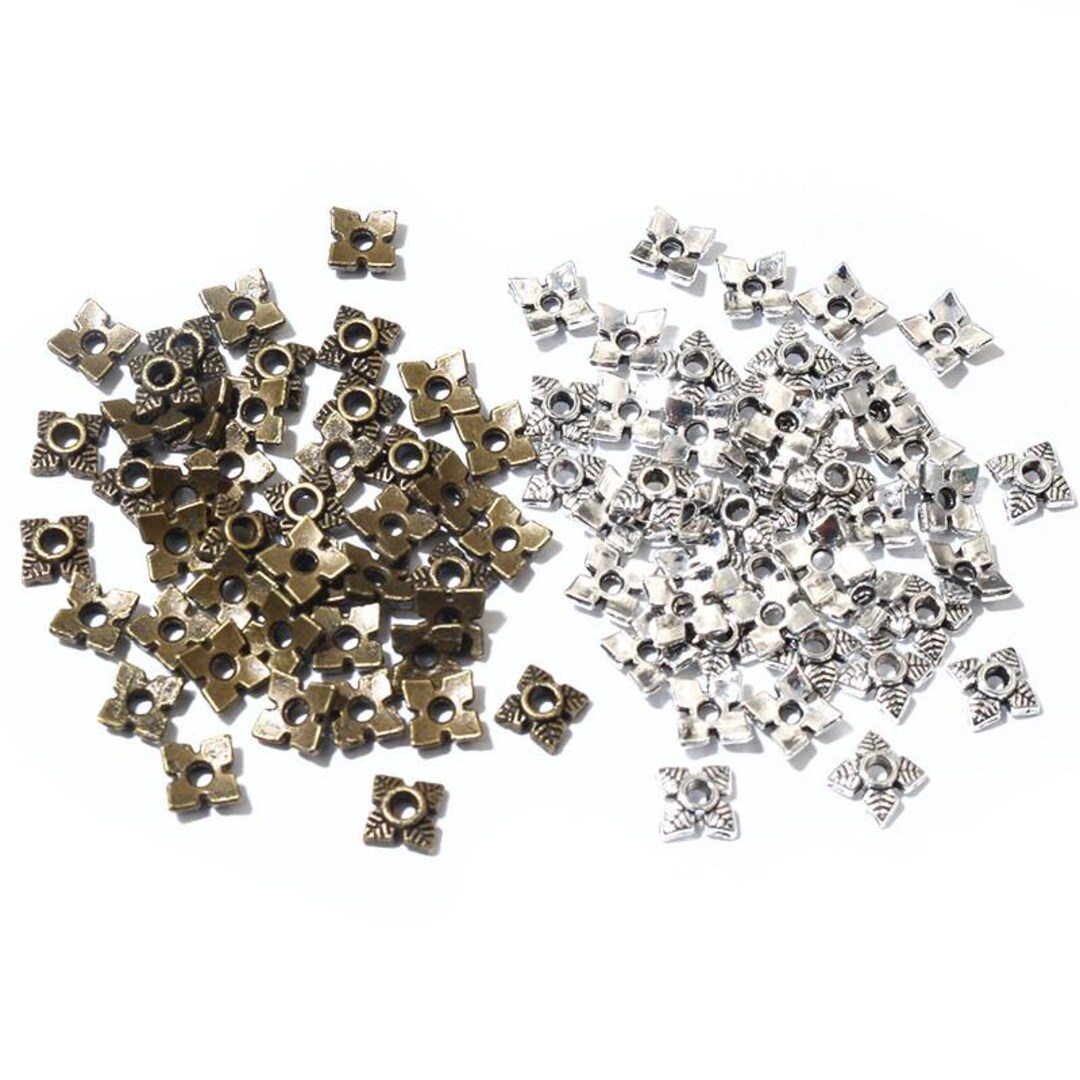 8mm 50pcs Beads Cap Bronze Antique Silver Color Flower Shape Bead End ...