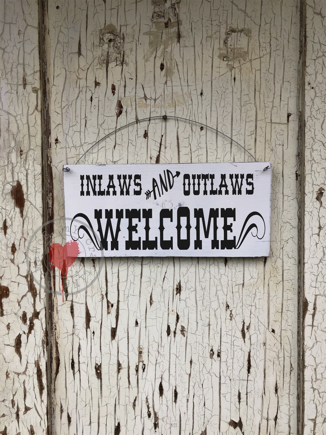 Inlaws and Outlaws Welcome Painted Wood Sign 5.5 X 12 Inches - Cowboy ...