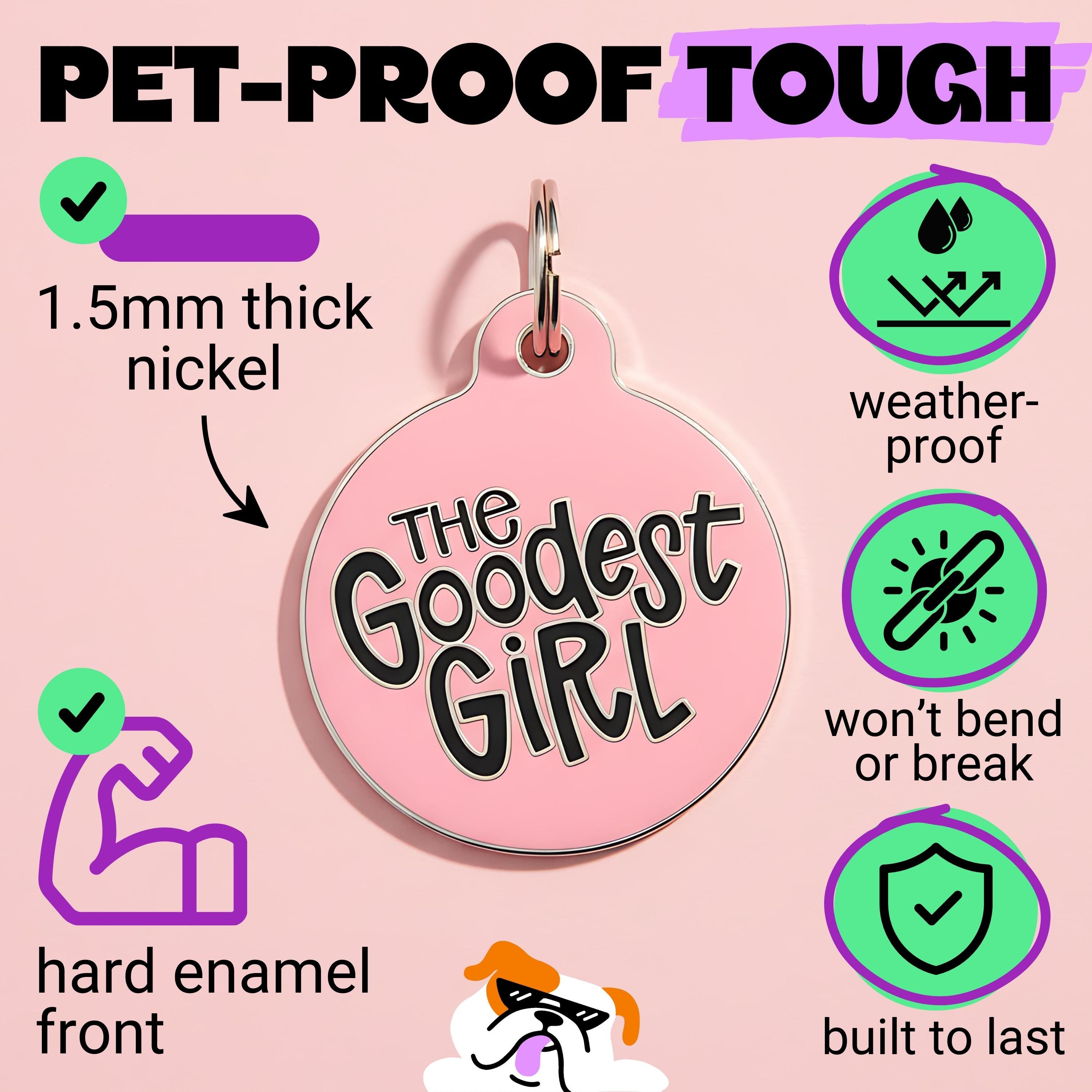 Goodest Girl Dog ID Tag - Double Sided, Engraved Pink Enamel Metal ...