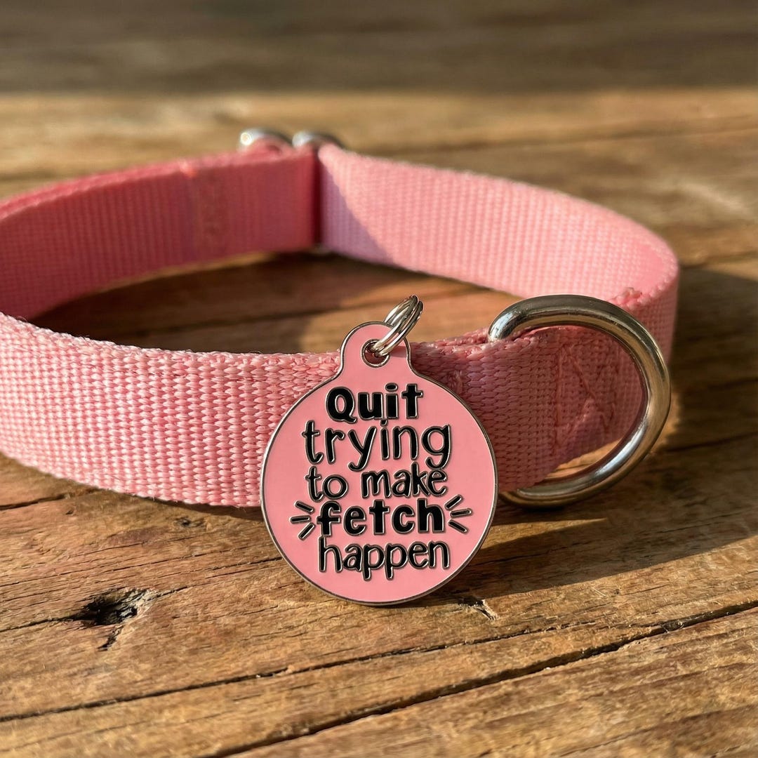 Funny Girl Dog ID Tag – Pink Enamel, Engraved Pet Collar Charm "quit ...