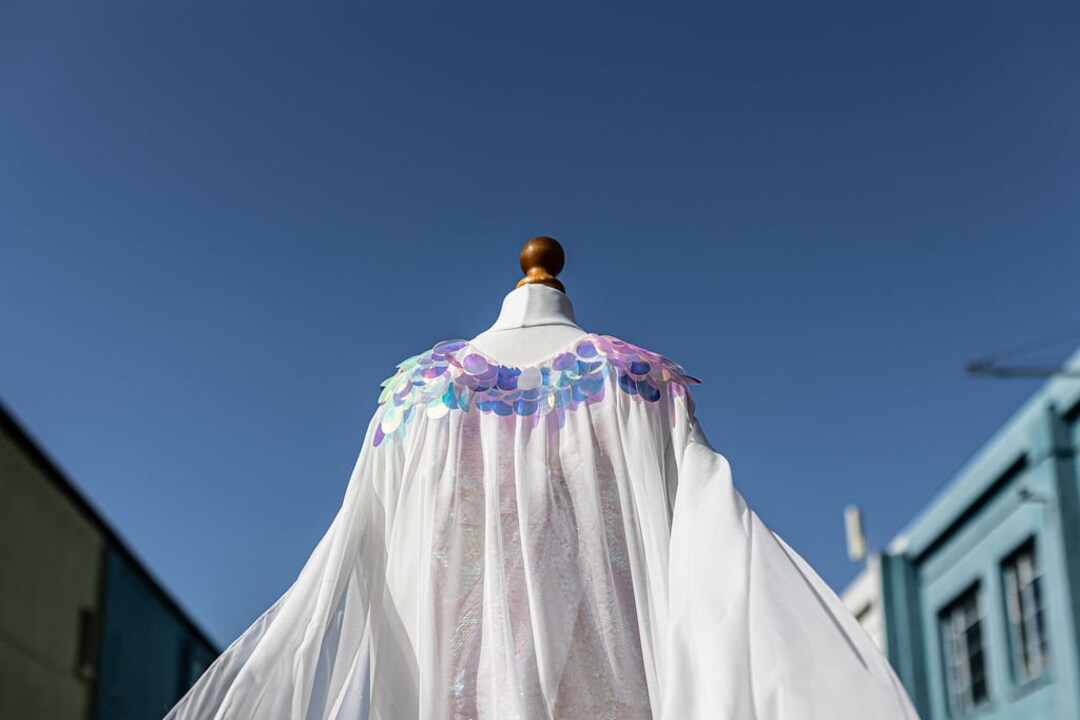 Gorgeous Chiffon Cloak/cape Sparkly Wedding/festival/bridal With Jumbo ...