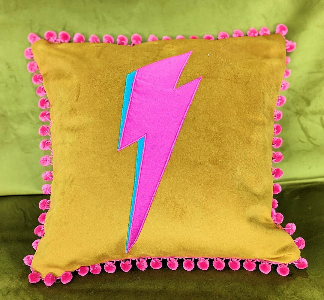 Bowie Lightning Bolt/flash Luxury Mustard Yellow Velvet Cushion, Ziggy ...