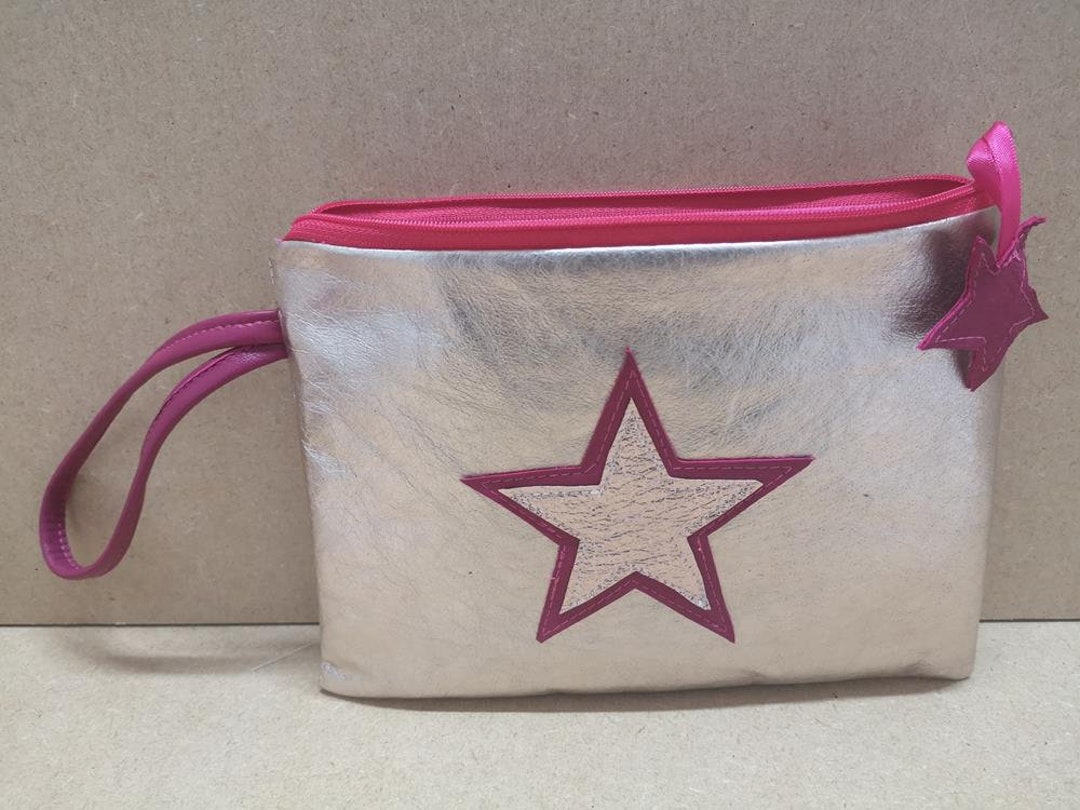 Handmade Star Design in Rose Gold and Cerise Pink Soft Leather Clutch ...