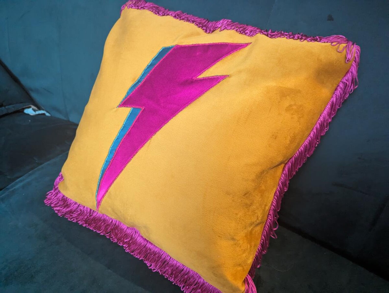 Bowie Lightning Bolt/flash Luxury Mustard Yellow Velvet Cushion, Ziggy ...